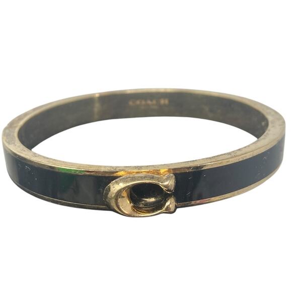 Coach | Jewelry | Coach New York Push Hinged Bangle Black Gold Tone ...
